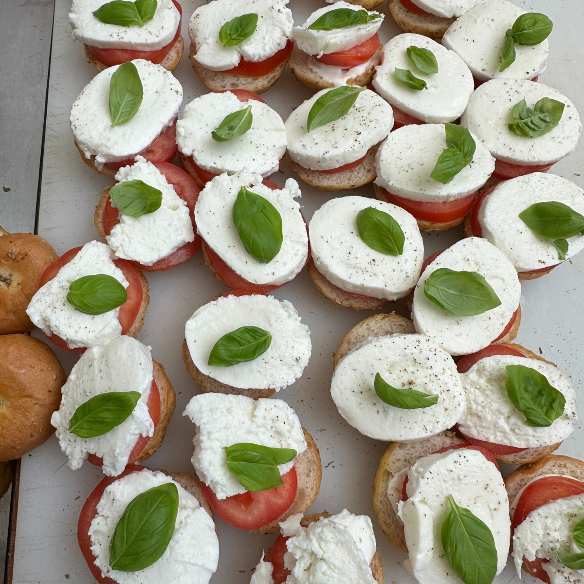 Mini Focaccia with Basil Pesto marinated Mozzarella and Tomato - Made ...